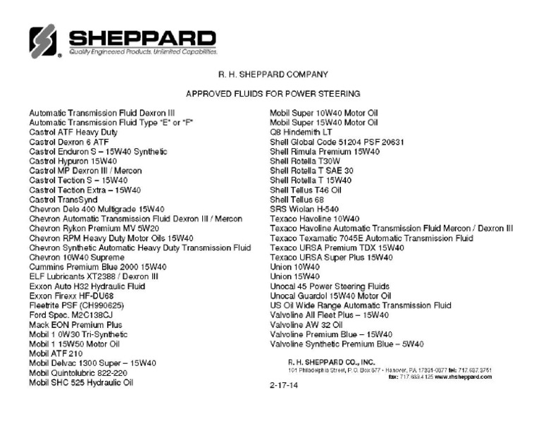 Approved Fluid List | PDF