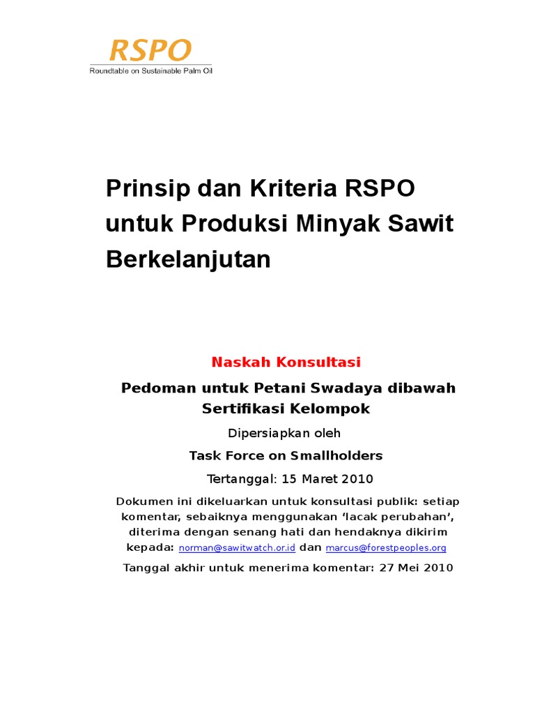 RSPO P&C Pedoman Untuk Petani Swadaya | PDF