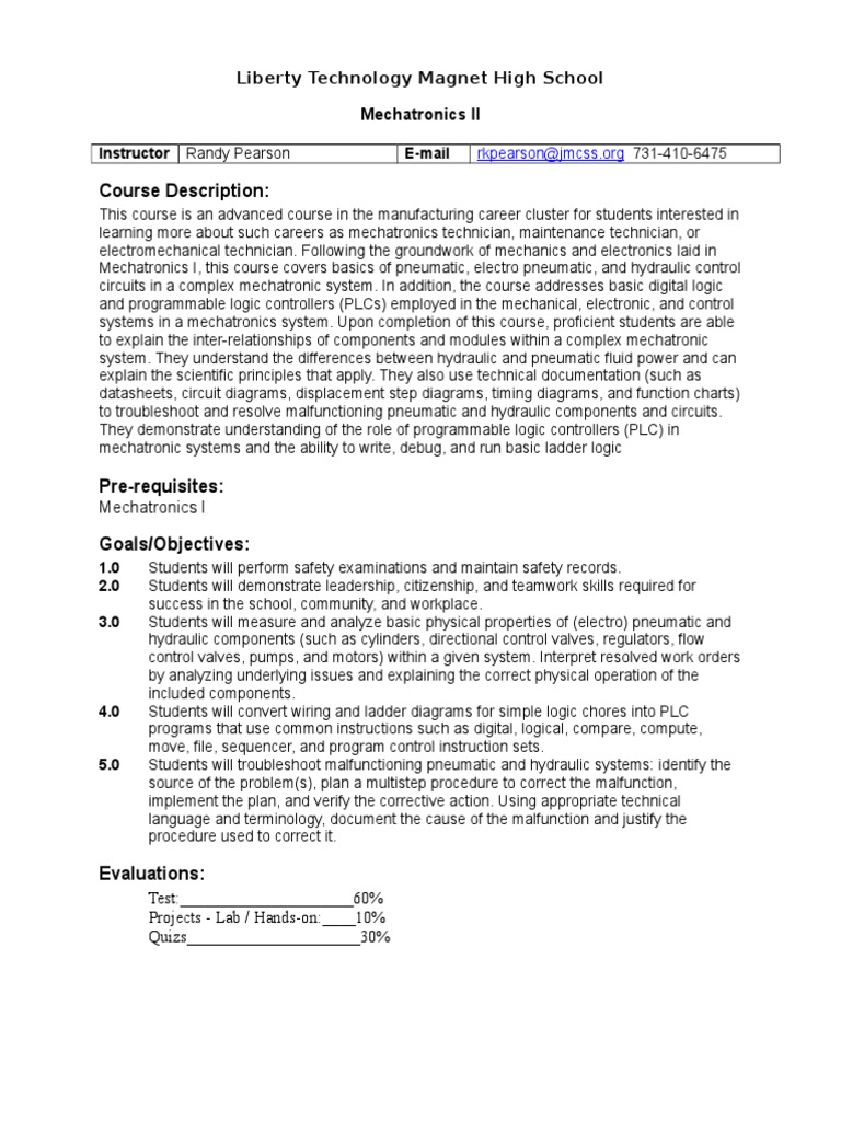 Mechatronics II Syllabus | Download Free PDF | Programmable Logic Controller | Science And ...