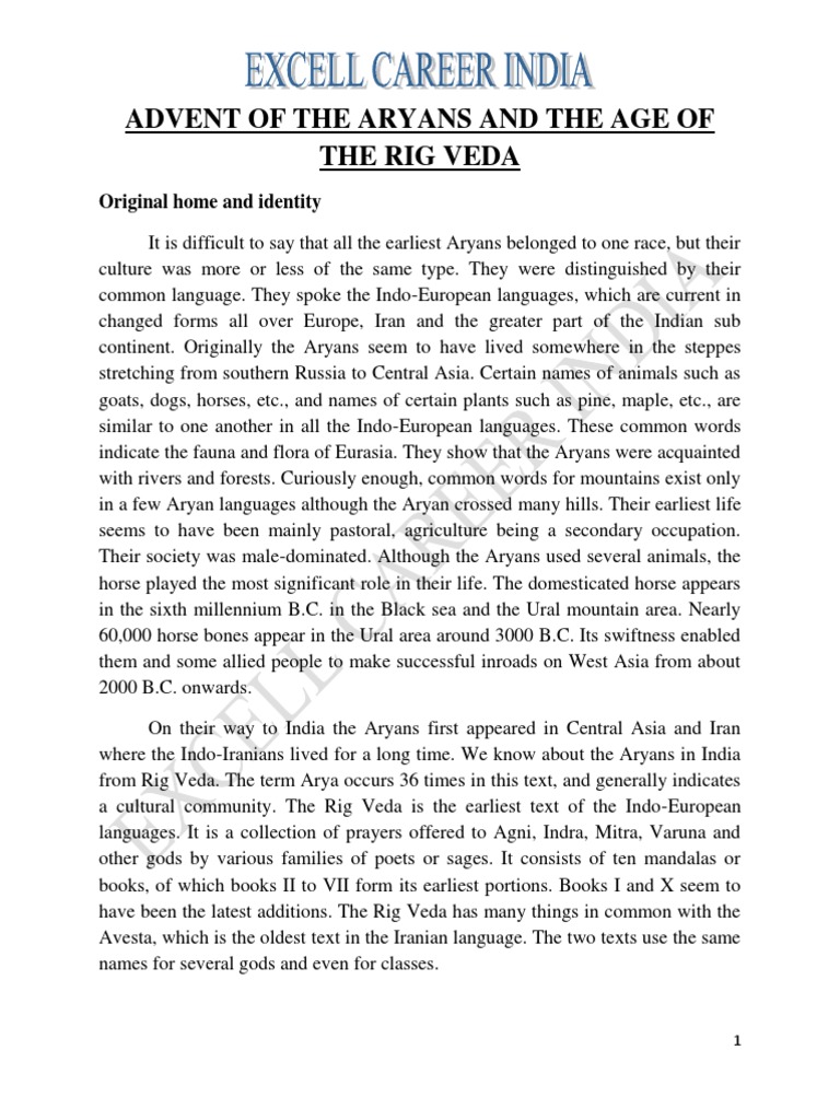 Advent Of The Aryans And The Age Of The Rig Veda: Original home and ...