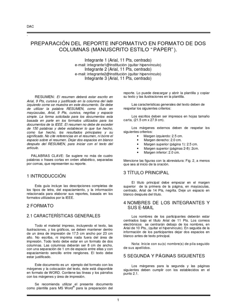 Formato de Paper (IEEE) | PDF | Soporte | Escritura