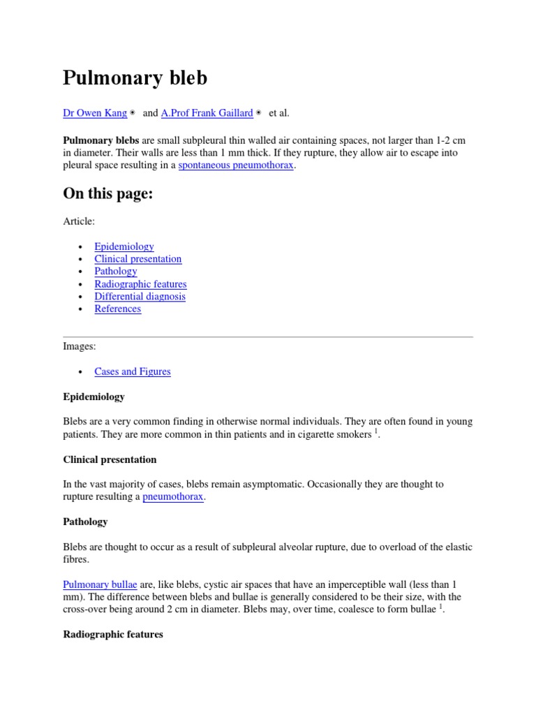Pulmonary Bleb | PDF | Lung | Medical Specialties