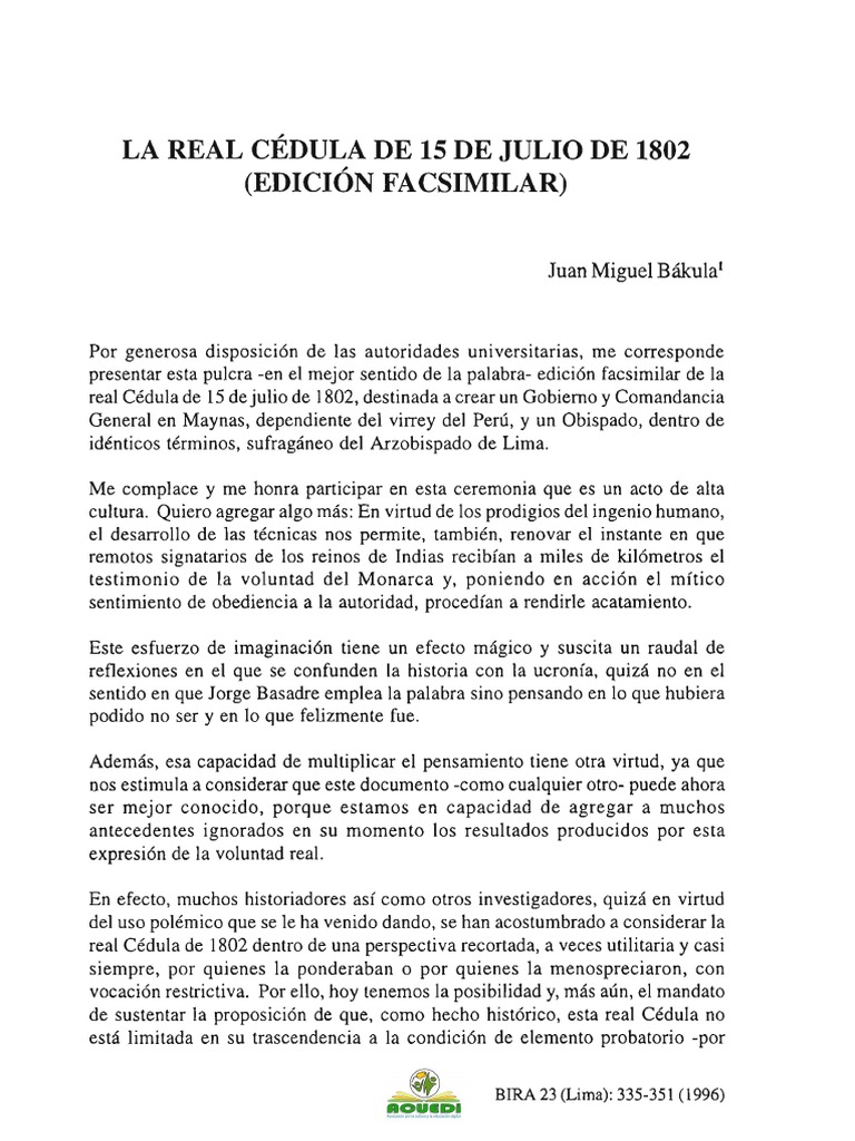 La Real Cédula de 15 de Julio de 1802 | Ecuador | Perú