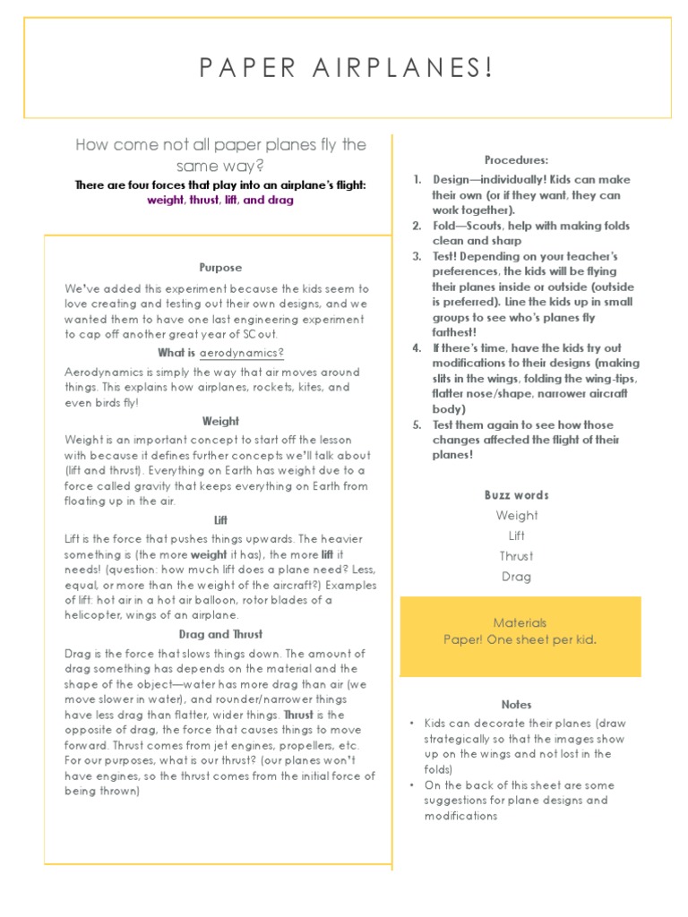 Paper Airplanes Experiment Guide | PDF | Flight | Airplane