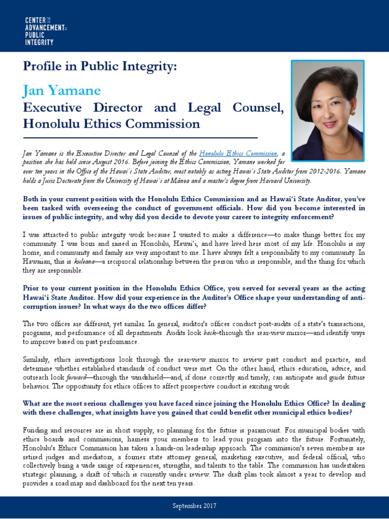 Jan Yamane: Ethics in Honolulu Government | PDF | Integrity | Hawaii