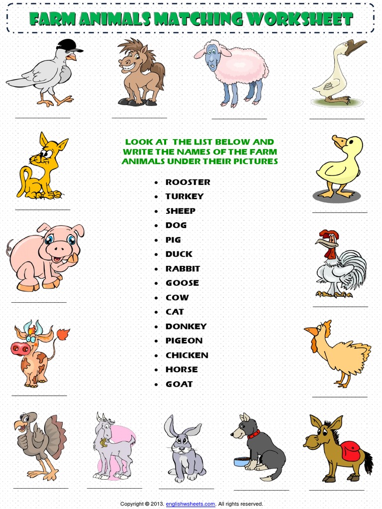 Farm Animals Matching Vocabulary Worksheet 1 PDF | PDF | Cooking, Food ...