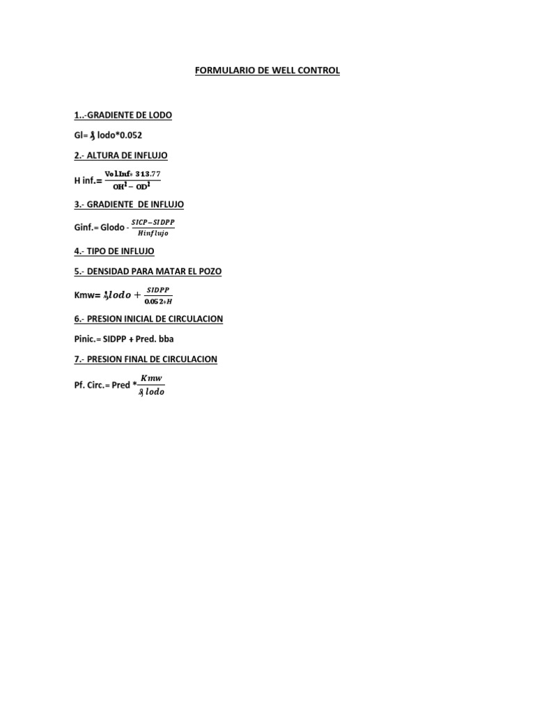 Formulario de Well Control | PDF