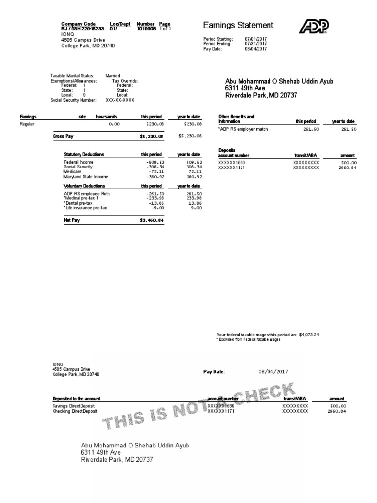 Adp Paycheck Stub