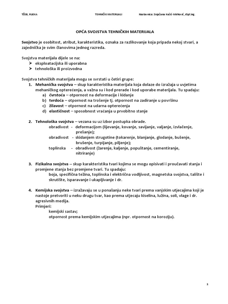 SVOJSTVA TEHNICKIH MATERIJALA I Ispitivanje PDF | PDF
