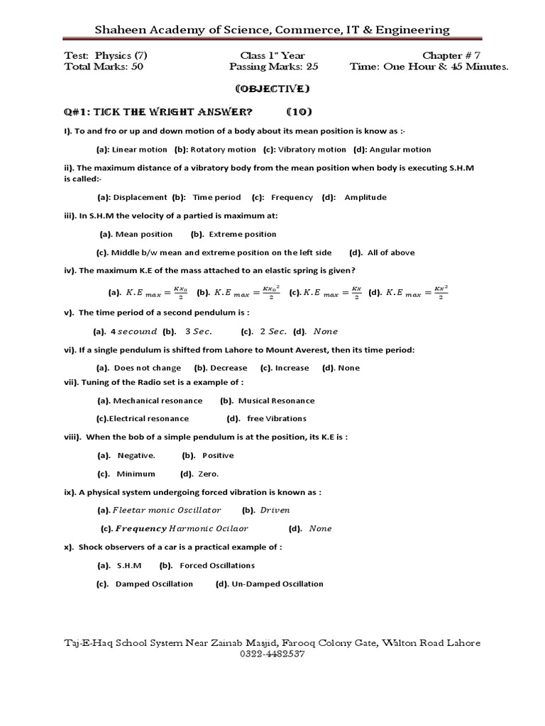 Physics 1st Year | PDF | Resonance | Motion (Physics)