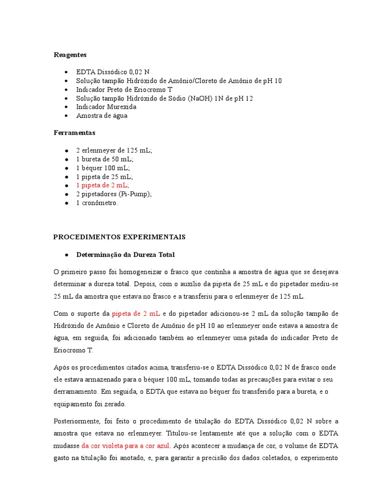 Procedimento Experimental | PDF | Titulação | Química