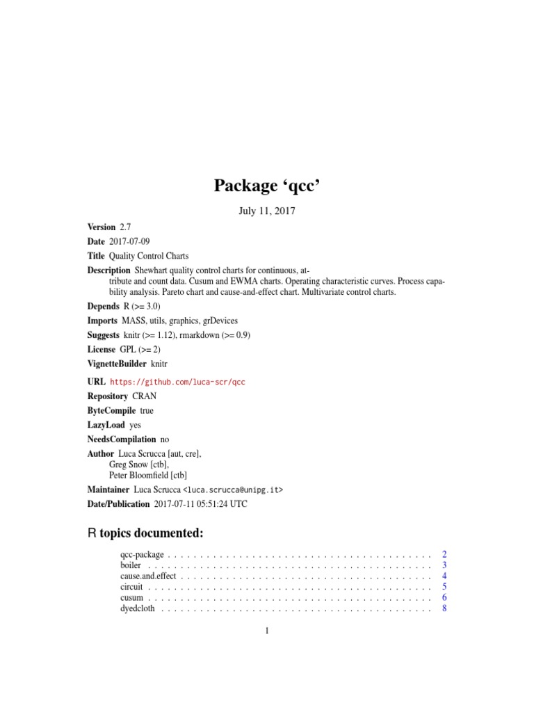 Package QCC': R Topics Documented | PDF | Standard Deviation | Covariance