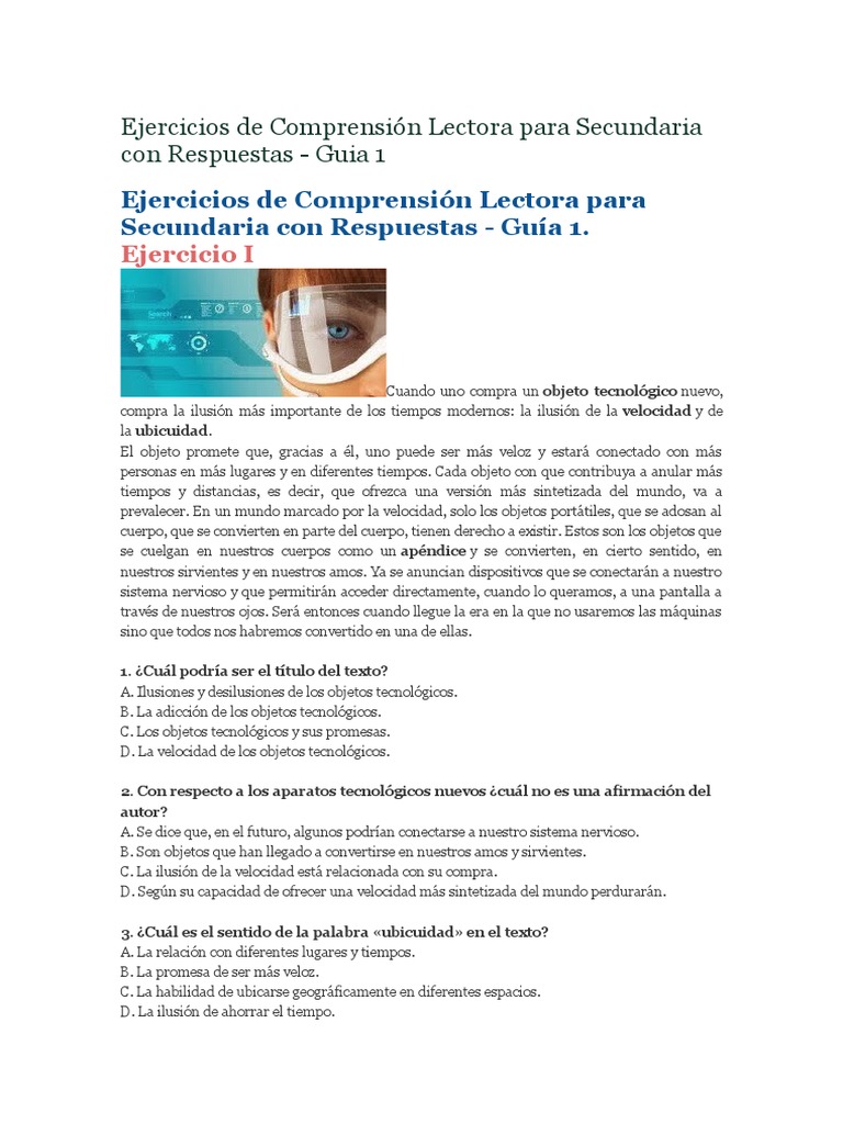 Ejercicios de Comprensión Lectora para Secundaria Con Respuestas | PDF | Elemento transponible ...