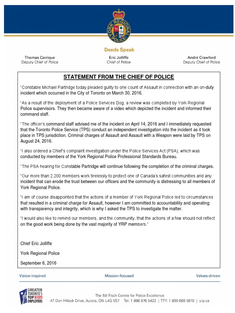 Statement From Chief of Police On Const. Partridge | PDF