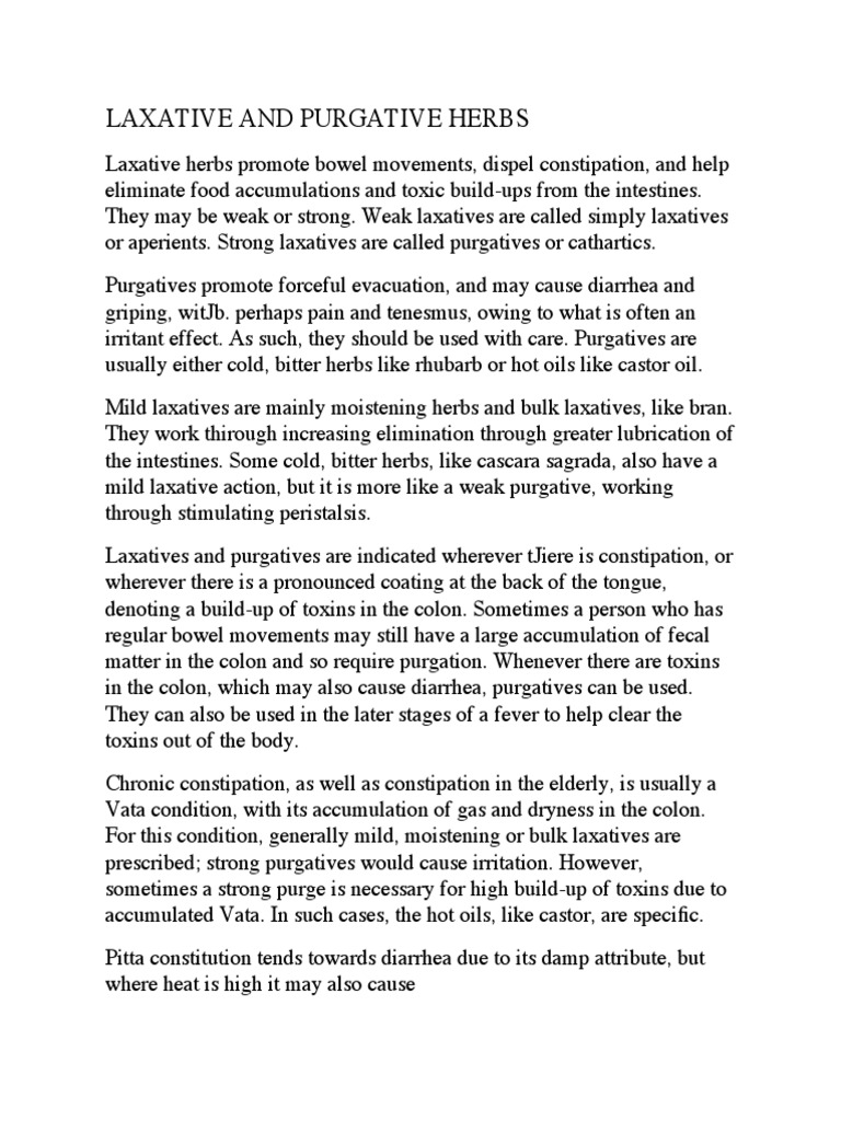 LAXATIVE AND PURGATIVE HERBS GUIDE | PDF | Digestive System ...