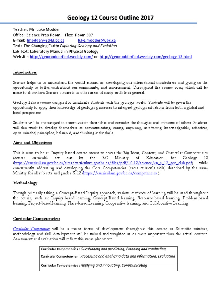 Geology 12 Course Outline 2017 | PDF | Educational Assessment ...