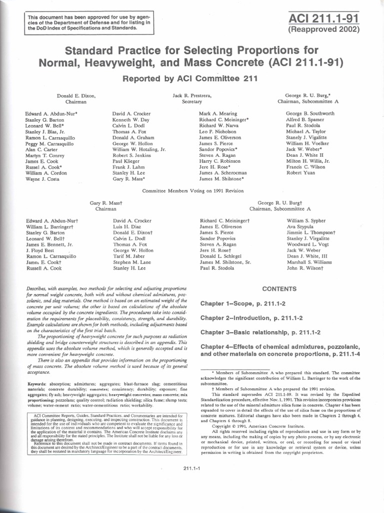 ACI 211.1-91 Standard Practice For Selecting Proportions For Normal ...