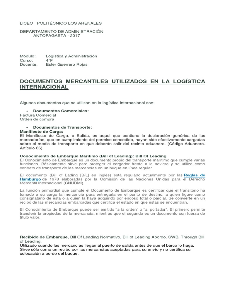 Documentos Clave en Logística Internacional | PDF | Guía de carga ...