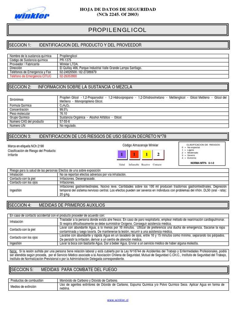 HDS Propilenglicol | PDF | Carbón | Agua