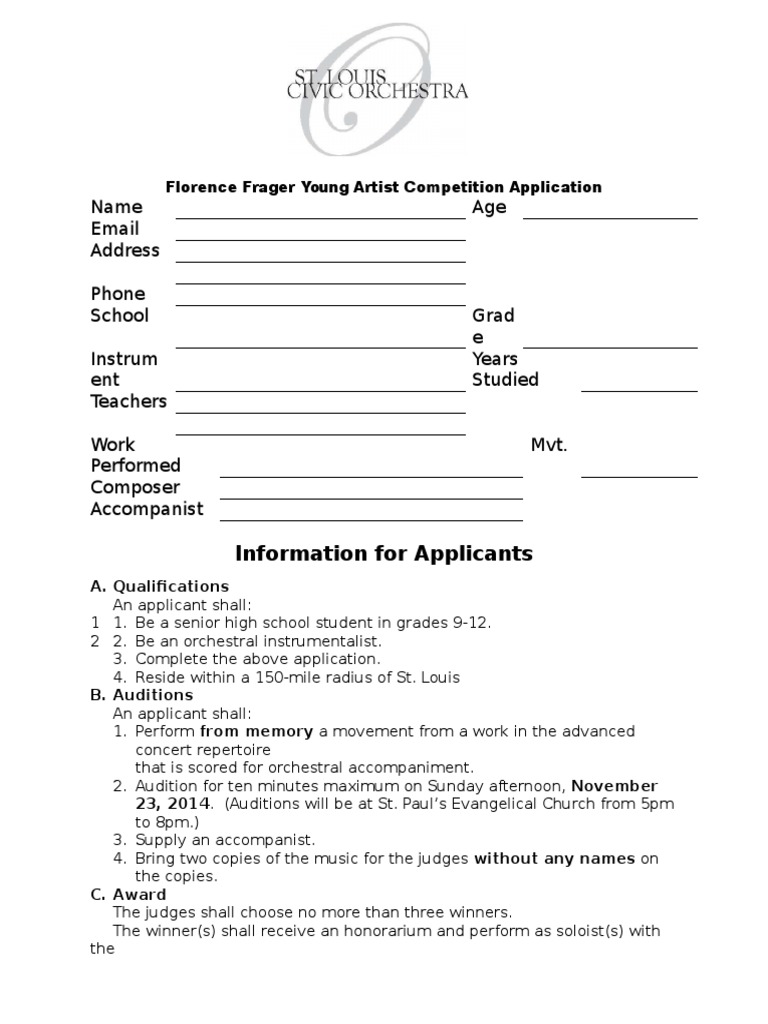 2014 2015 Application | PDF | Audition | Orchestras