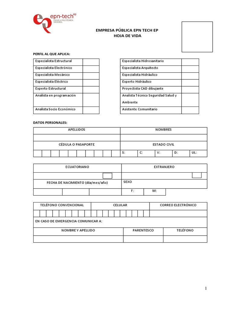 Formato de Hoja de Vida Epn Tech Ep | PDF | Arquitecto | Educación avanzada