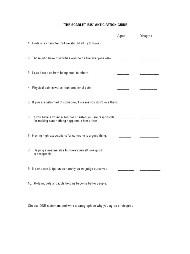 Scarlet Ibis Anticipation Guide | PDF