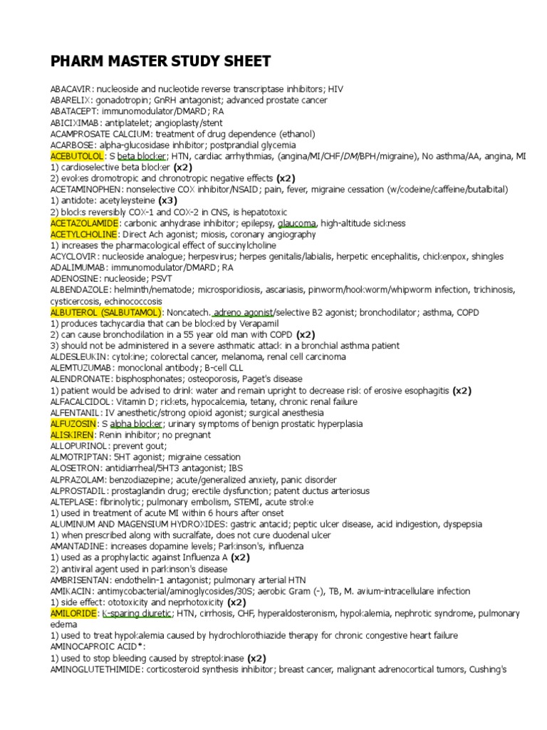 Pharm Drugs + Classes (All) | PDF | Indigestion | Heart Failure