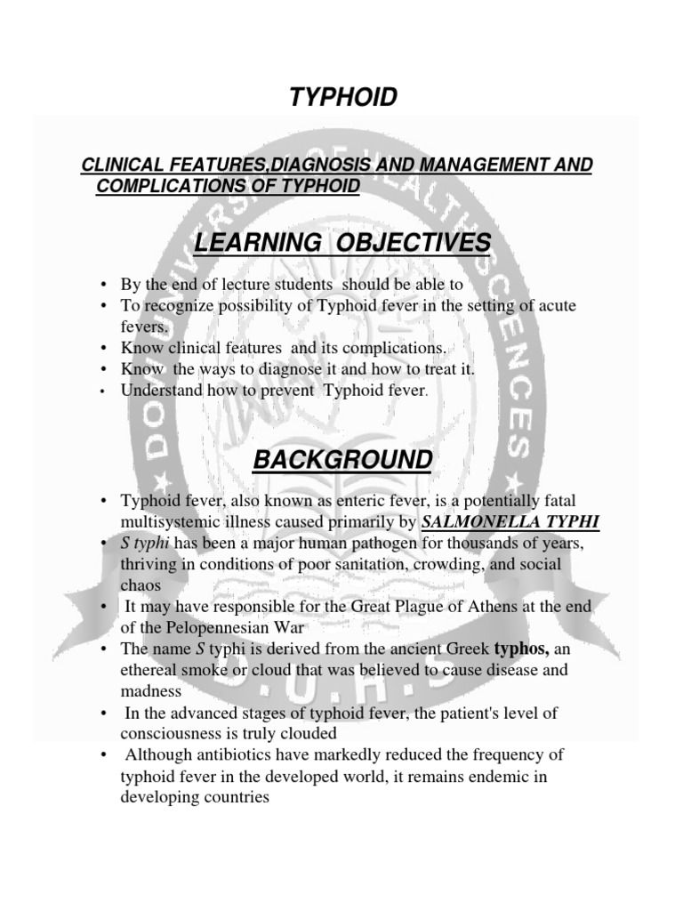 Typhoid: Clinical Features, Diagnosis and Management and Complications ...