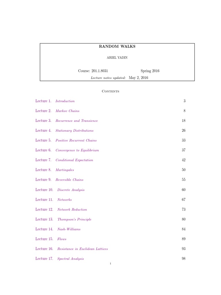 Random Walks | PDF | Stochastic Process | Markov Chain
