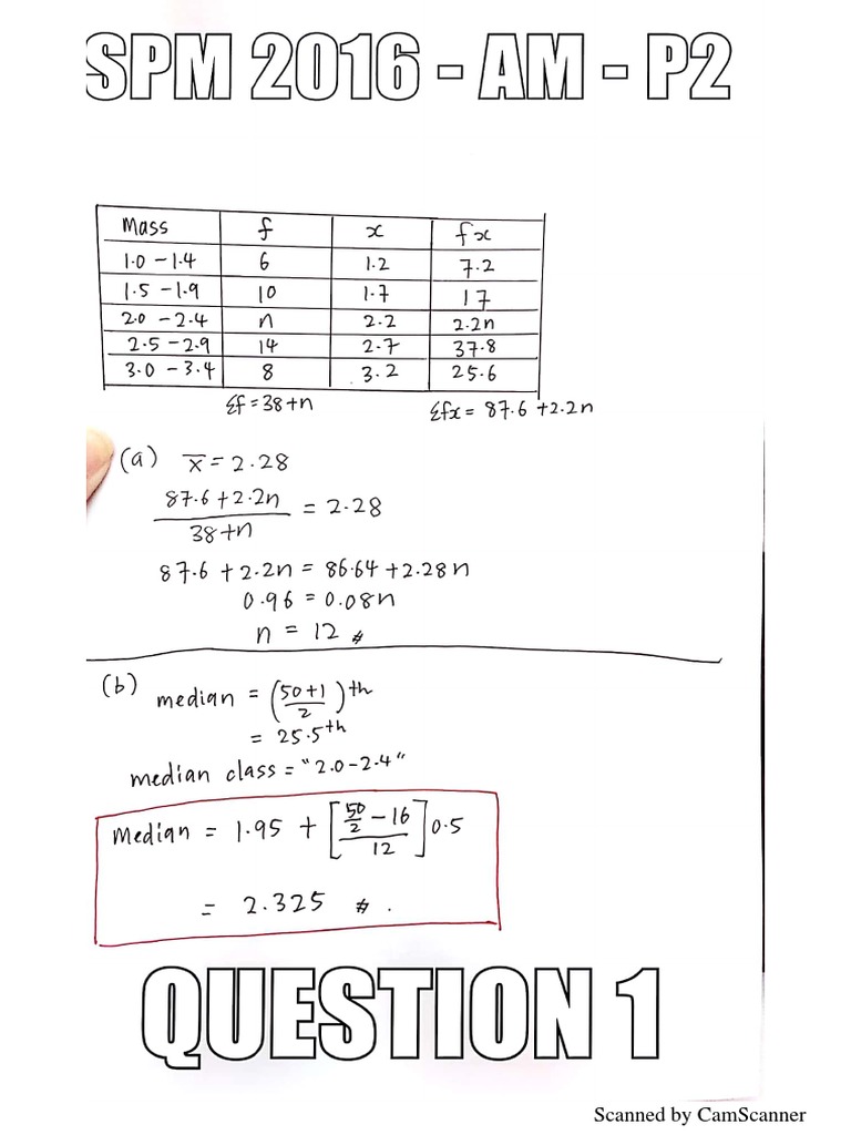 Cadangan Jawapan SPM 2016 Add Math P2 | PDF