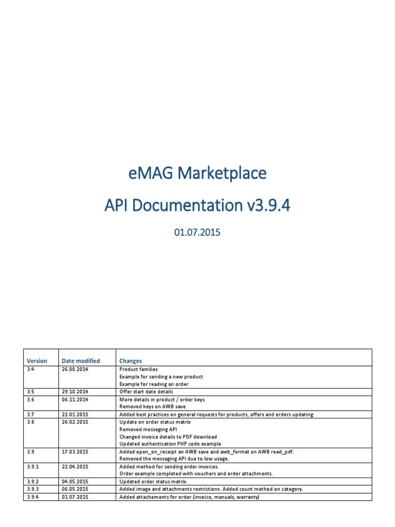 EMAG Marketplace API Documentation v3.9.4 | PDF | String (Computer ...