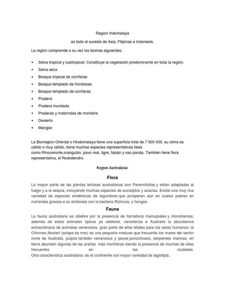 Características de la región indomalaya | PDF