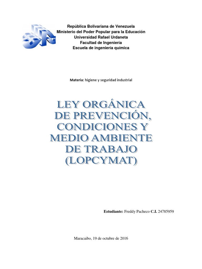 Lopcymat Pdf Derecho Laboral Seguridad Y Salud Ocupacional