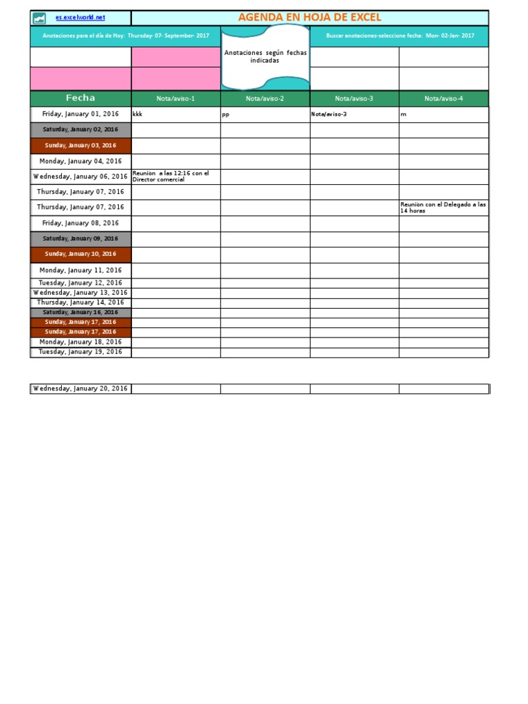 Plantilla de Agenda para Excel | PDF