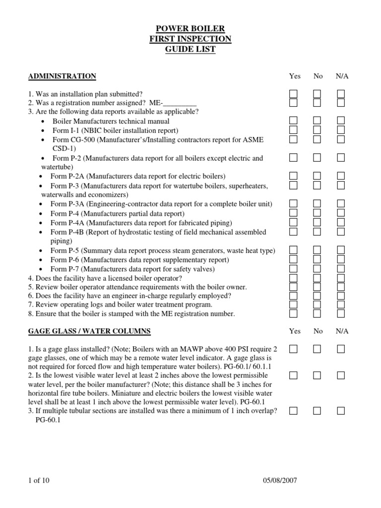 Power Boiler First Inspection Guide List: Administration | PDF | Business