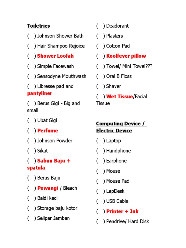 Hostel Checklist 2017.Doc