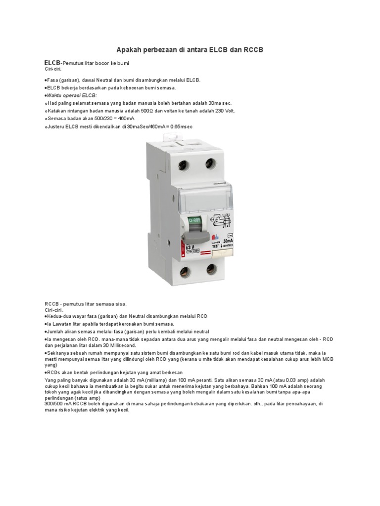 Apakah Perbezaan Di Antara ELCB Dan RCCB | PDF