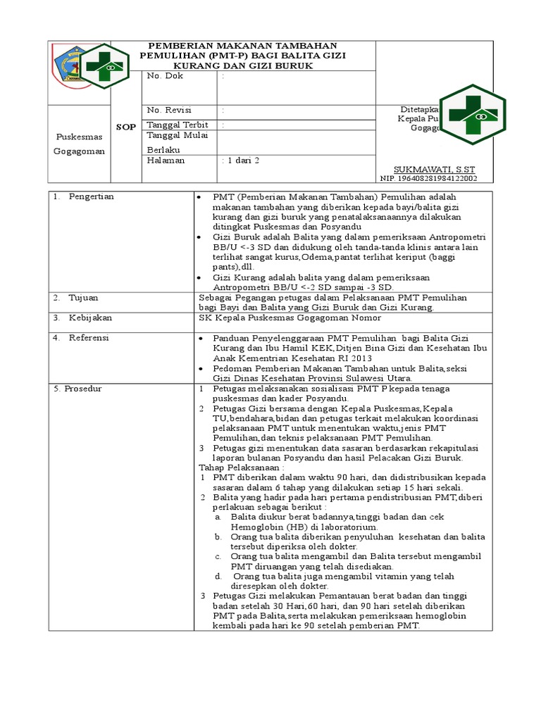 SOP GIZI Pemberian PMT P Pada Gibur Dan Girang | PDF