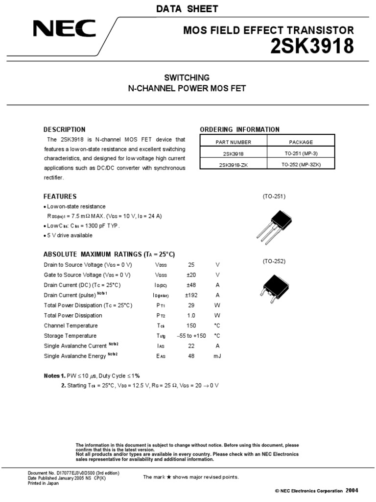 K3918 - Mosfet Datasheet | Field Effect Transistor | Mosfet