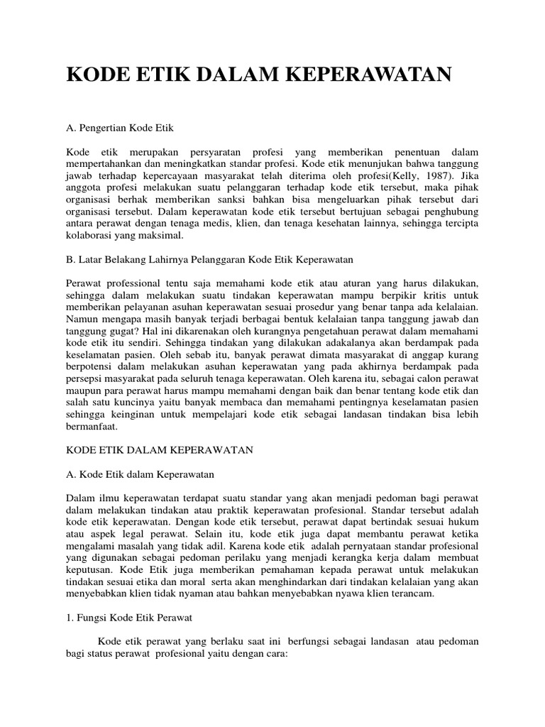 Kode Etik Keperawatan | PDF