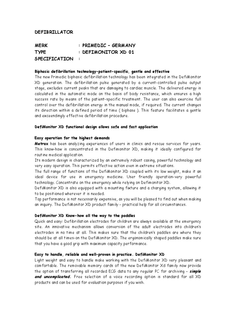 Defibrillator Merk: Primedic - Germany Type: Defimonitor XD 01 ...