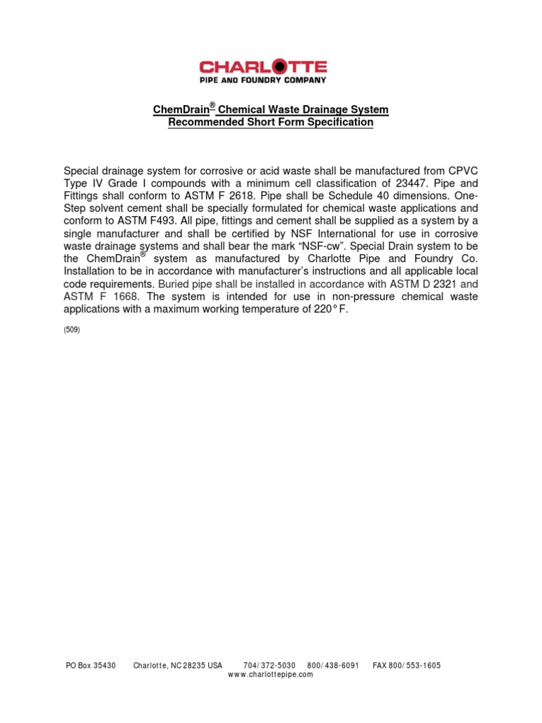 Chemdrain Chemical Waste Drainage System Recommended Short Form ...