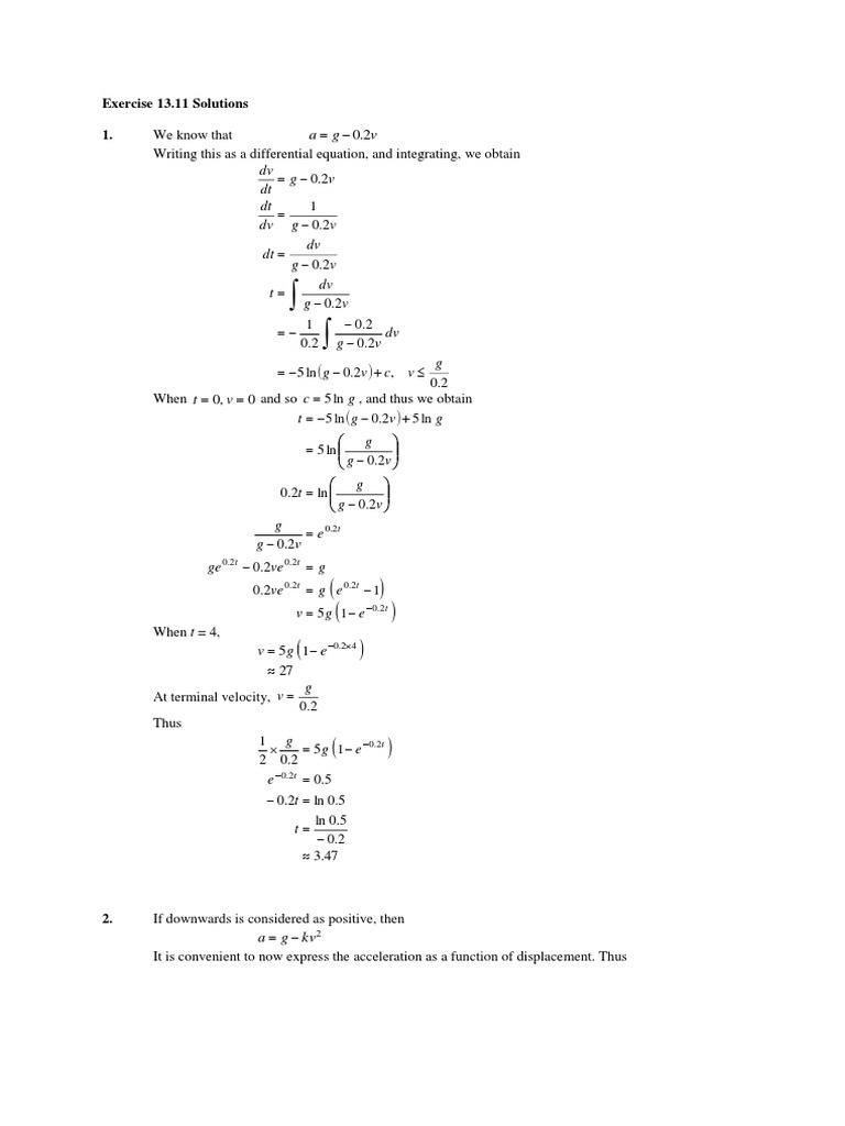 Exercise 13 Solutions | Download Free PDF | Differential Equations ...