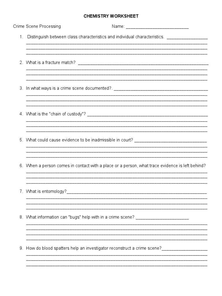 Chemistry Worksheet | PDF | Crime Scene | Law Enforcement Techniques