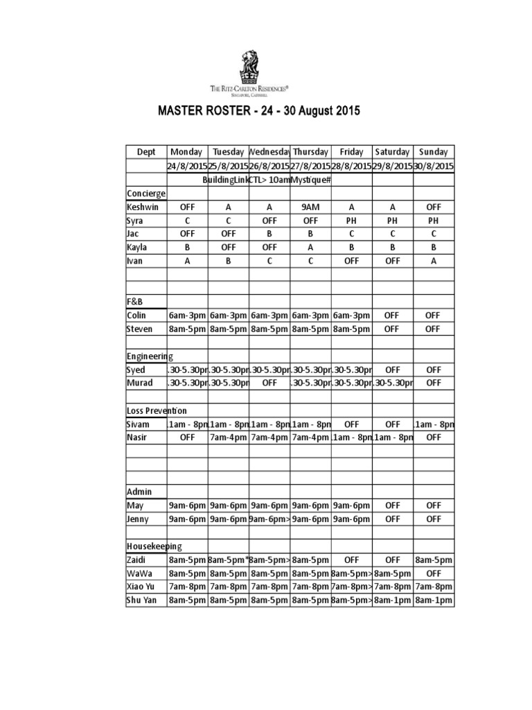 Master Roster HR | PDF