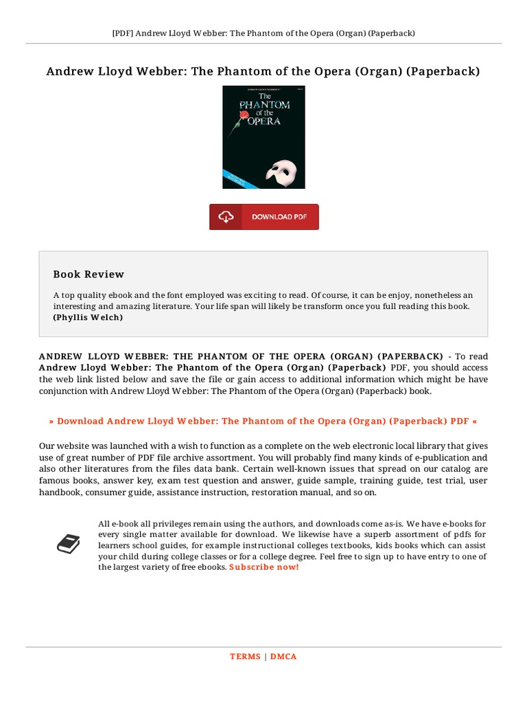 Phantom of the Opera Organ Sheet Music | PDF | Books | E Books