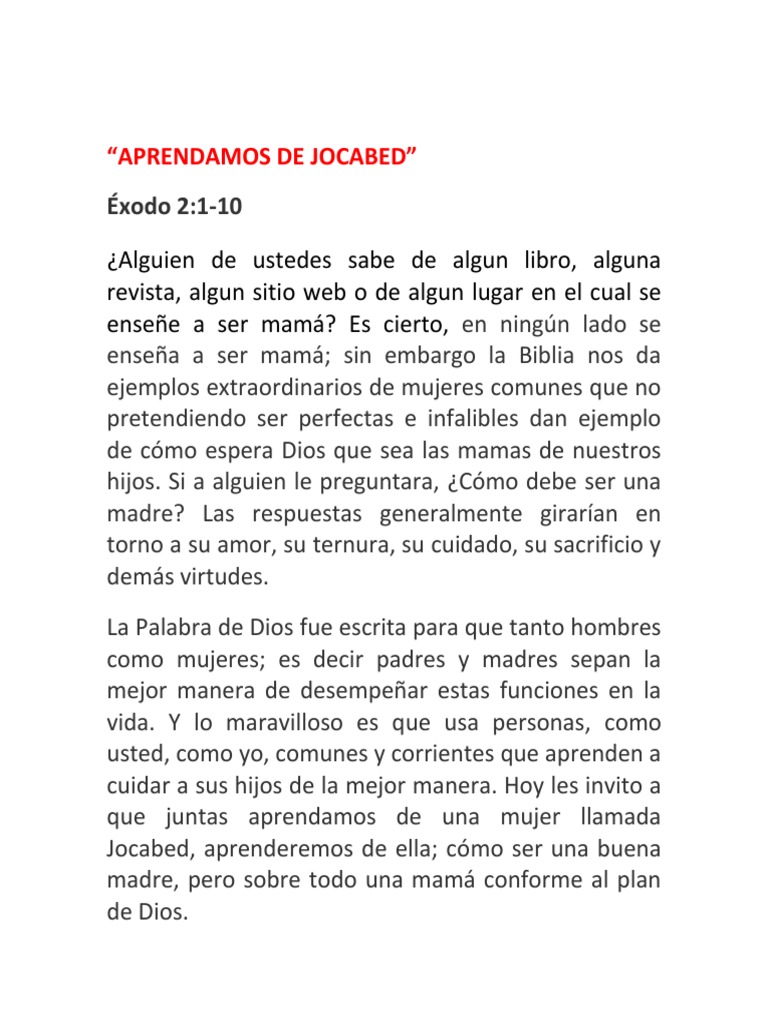 Aprendamos de Jocabed | PDF | Moisés | Biblia
