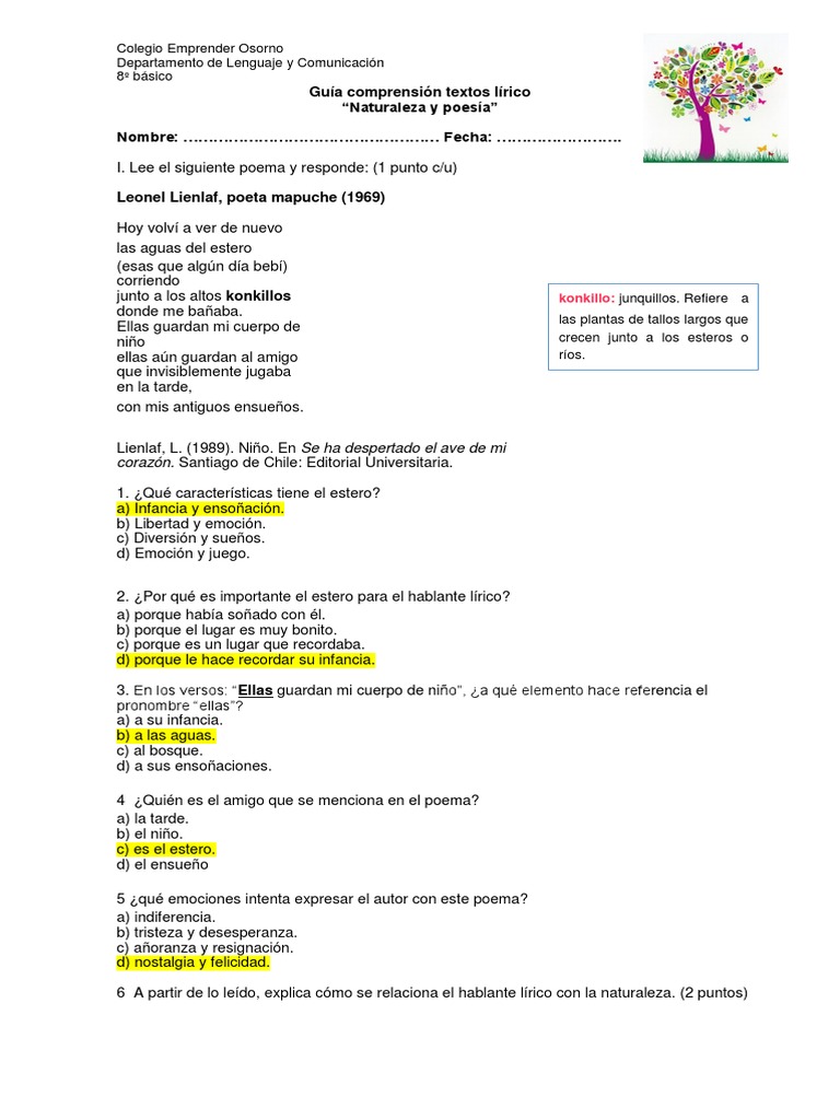 Guía comprensión textos lírico-8º