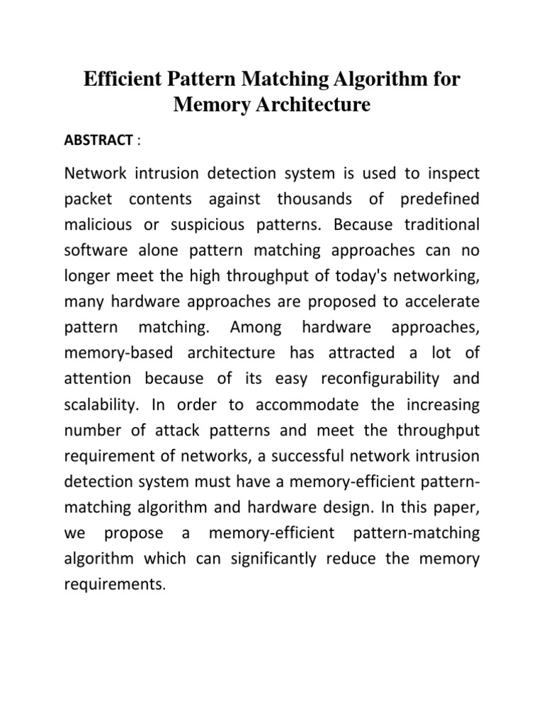 Efficient Pattern Matching Algorithm For Memory Architecture | PDF