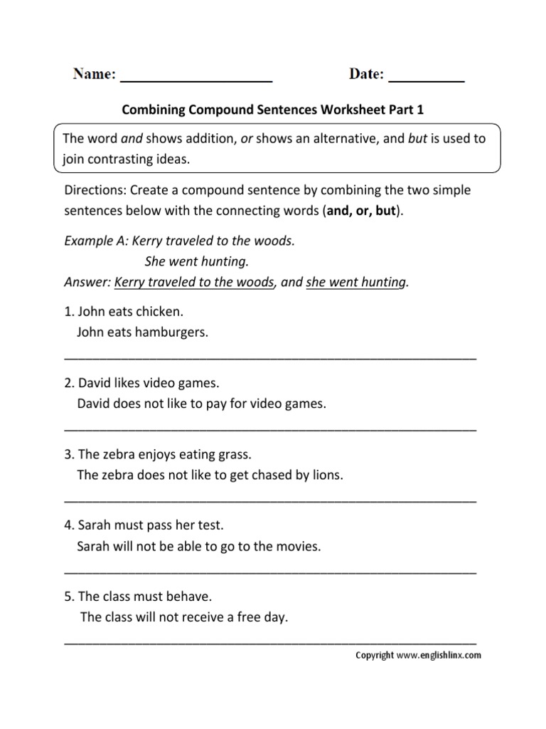Compound Sentences Practice Worksheet | PDF
